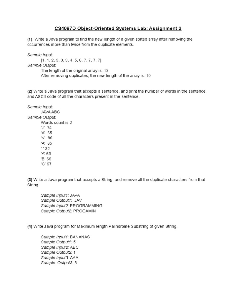 Assignment2 OOS 9Qns S3MCA | PDF | String (Computer Science) | Method (Computer Programming)
