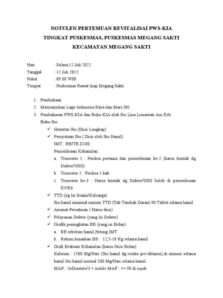 Notulen Rapat PWS Kia | PDF