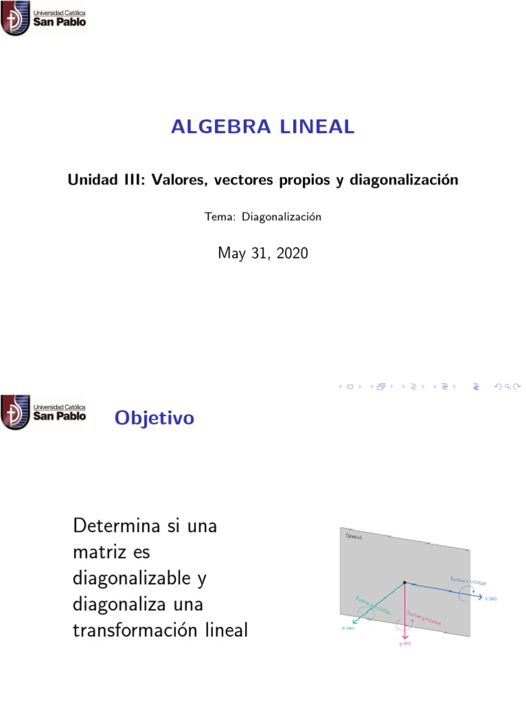 Diapositivas AL 2020-01 Diagonalización | PDF | Valores propios y vectores propios | Matriz ...