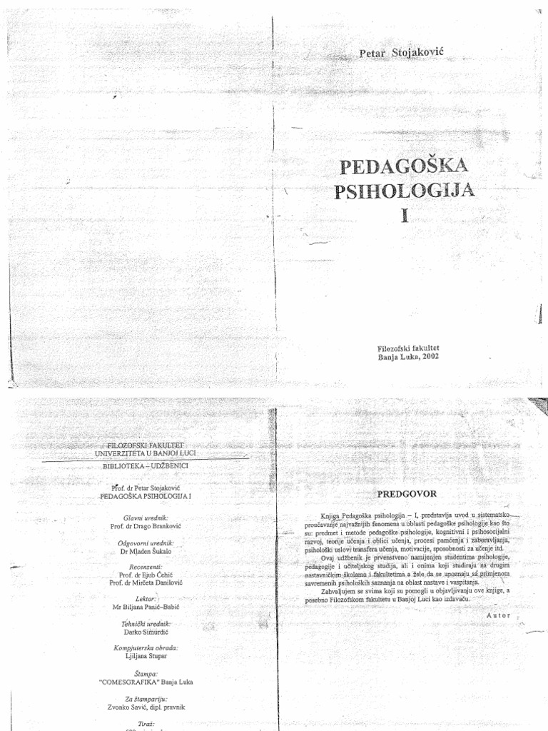 36.pedagoska Psihologija..knjiga 1..stojakovic.. | PDF