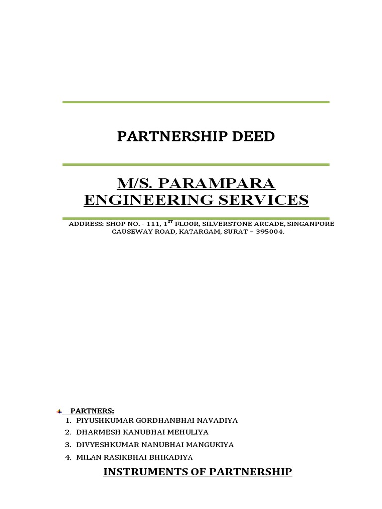 Partnership Deed - Parampara Engineering Services | PDF | Partnership | Interest