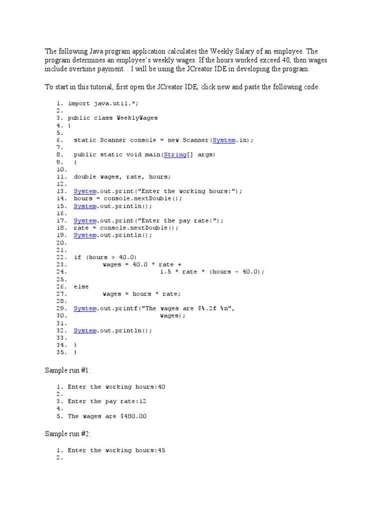 The Following Java Program Application Calculates The Weekly Salary of ... The Following Java Program Application Calculates The Weekly Salary of ...