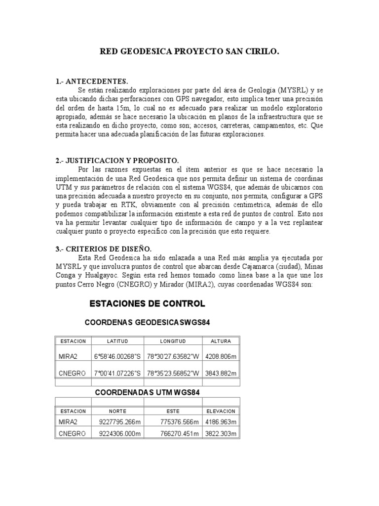 Red Geodesica Proyecto San Cirilo | PDF | Topografía | Geodesia