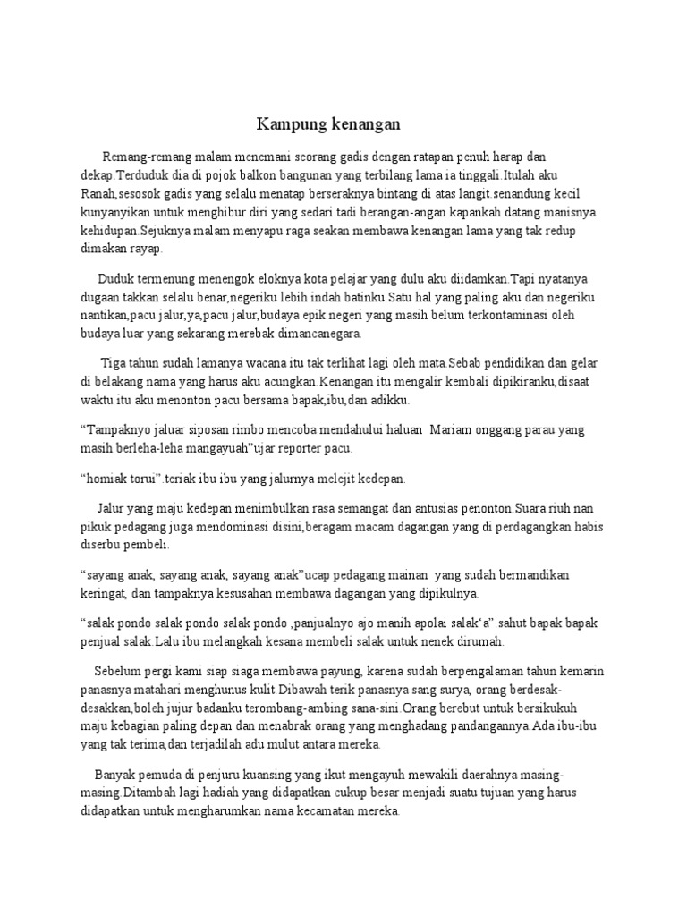 Cerpen Kampung Kenangan Karya Sri Ramda Oktavia Bismillah | PDF