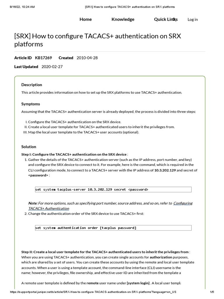 (SRX) How To Configure TACACS+ Authentication On SRX Platforms | PDF | Superuser | User (Computing)