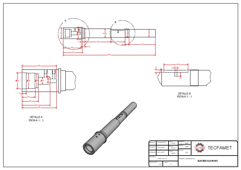 Plano de Eje Escalonado AISI 4140 | PDF