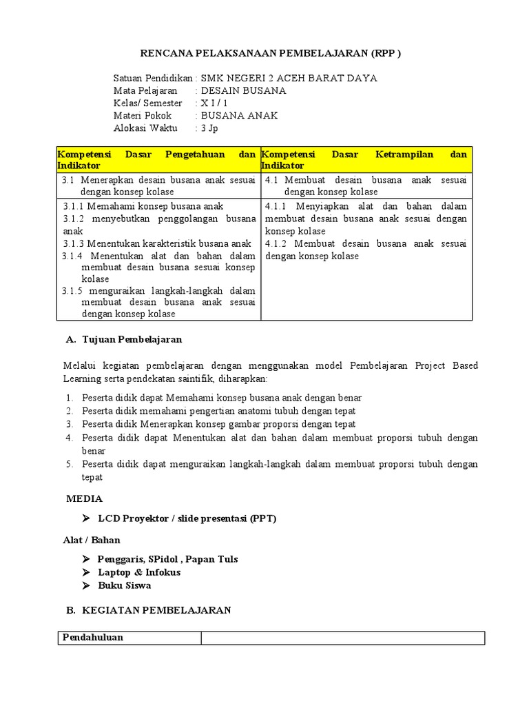 RPP DESAIN Busana | PDF | Karier & Perkembangan