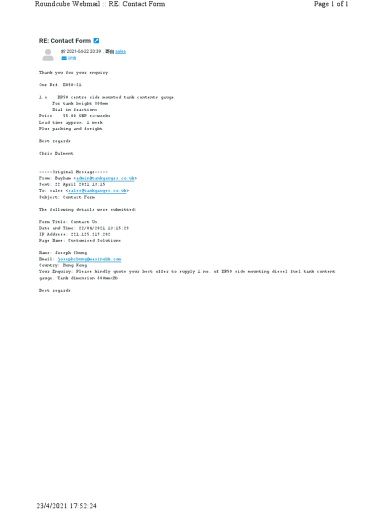 Bayham DR50 Level Gauge | PDF | Business