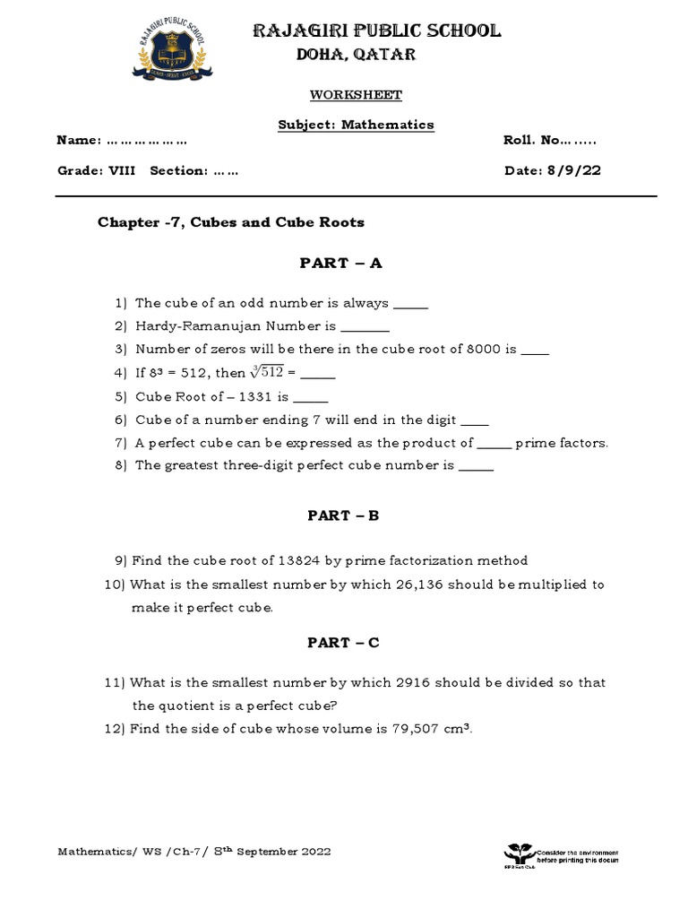Gr 8 Math WS 2 08092022 | PDF