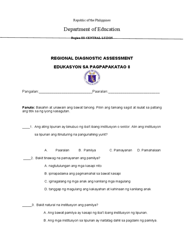 Diagnostic Assessment EsP Grade 8 | PDF