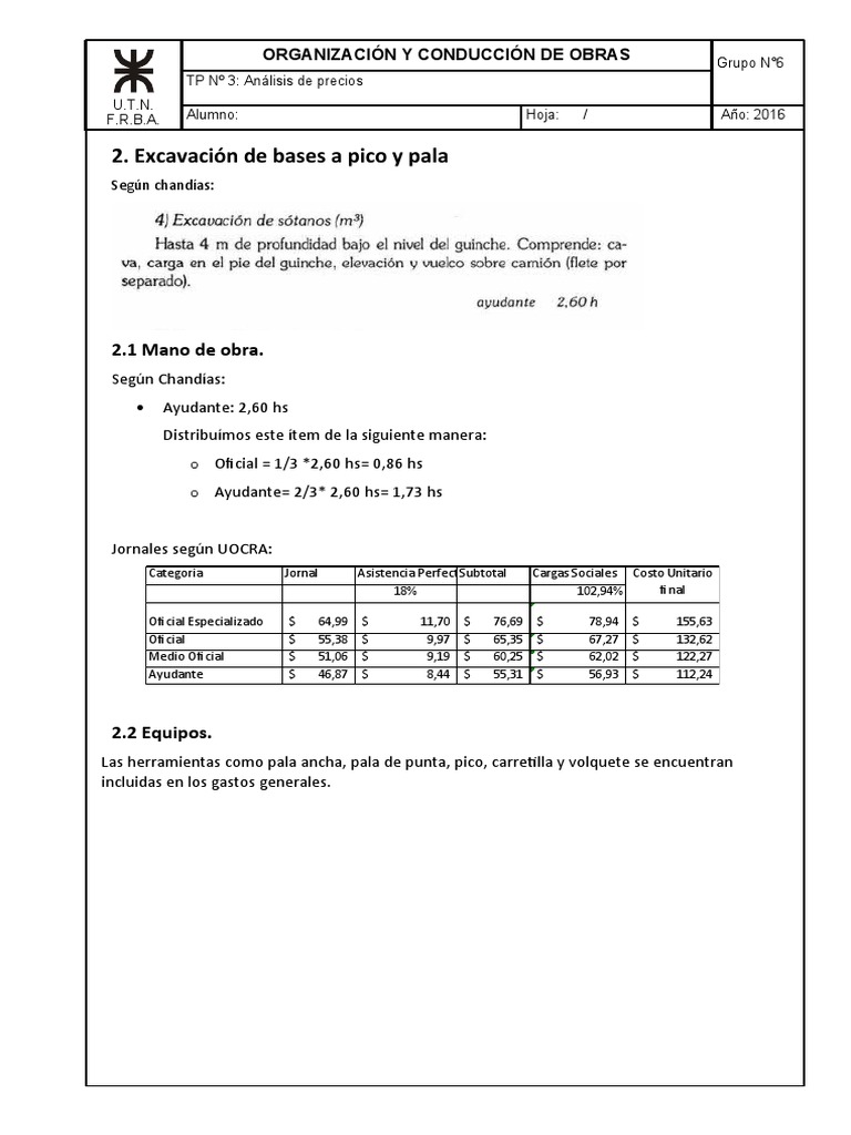 2 - Excavación de Bases A Pico y Pala | PDF