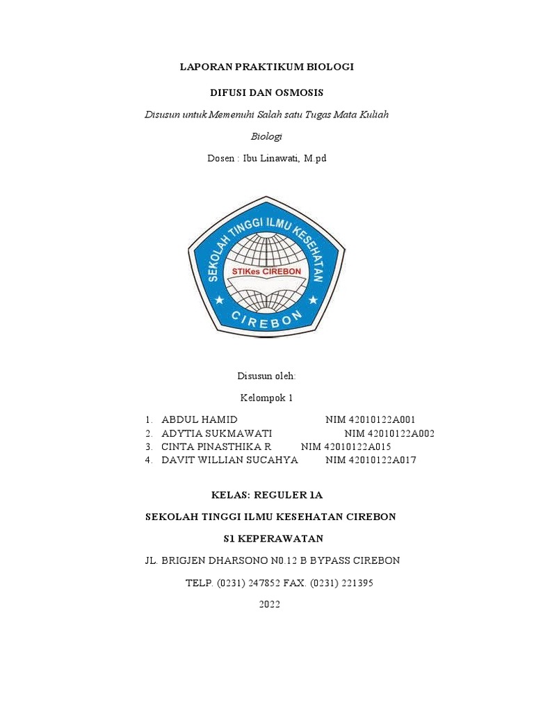 Laporan Praktikum Biologi Difusi Dan Osmosis Kelompok 1 | PDF