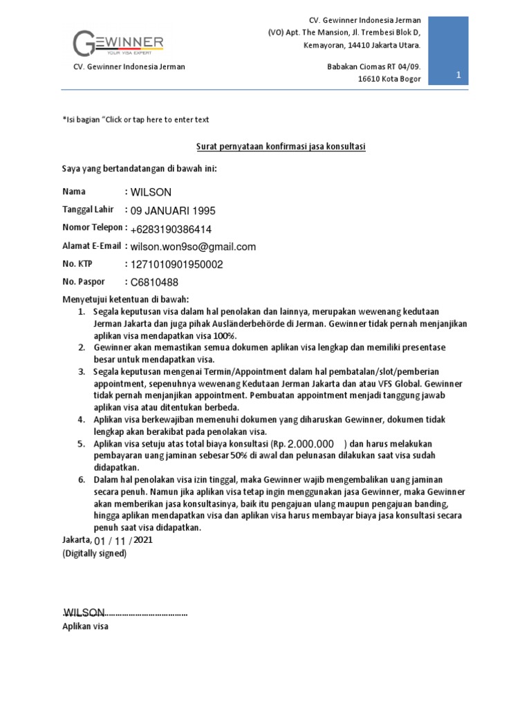 Surat Pernyataan Konfirmasi Jasa Konsultasi-GW - V1 | PDF
