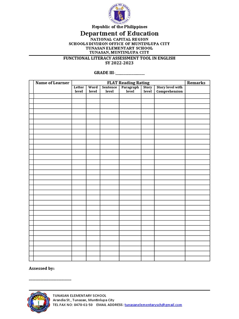 Functional Literacy Assessment Tool | PDF