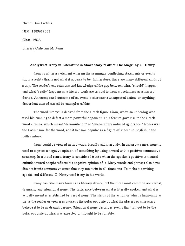 Dini Laetitia - 19SA - UTS Lit Crit - 1209619002 | PDF | Irony