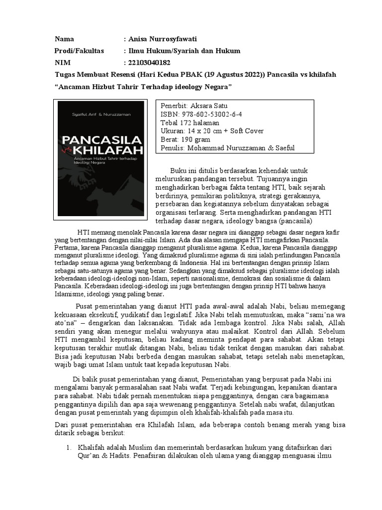 Resensi Buku Pancasila Vs Khilafah | PDF Resensi Buku Pancasila Vs Khilafah | PDF