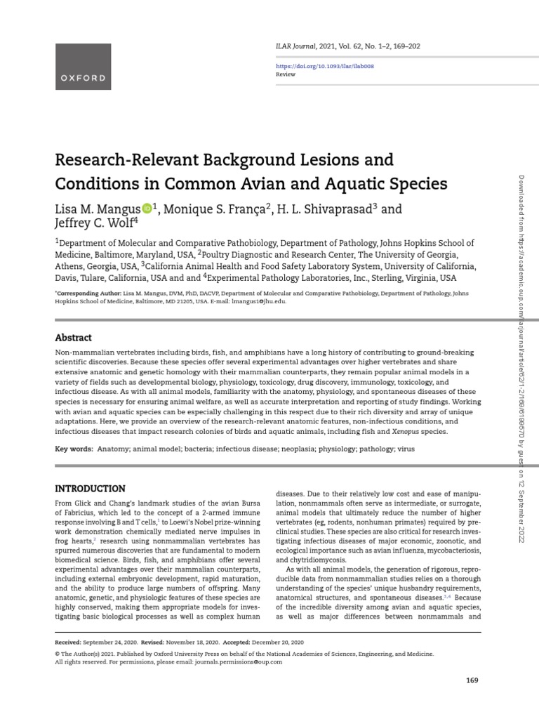 Conditions in Common Avian and Aquatic Species | PDF | Lymphatic System ...