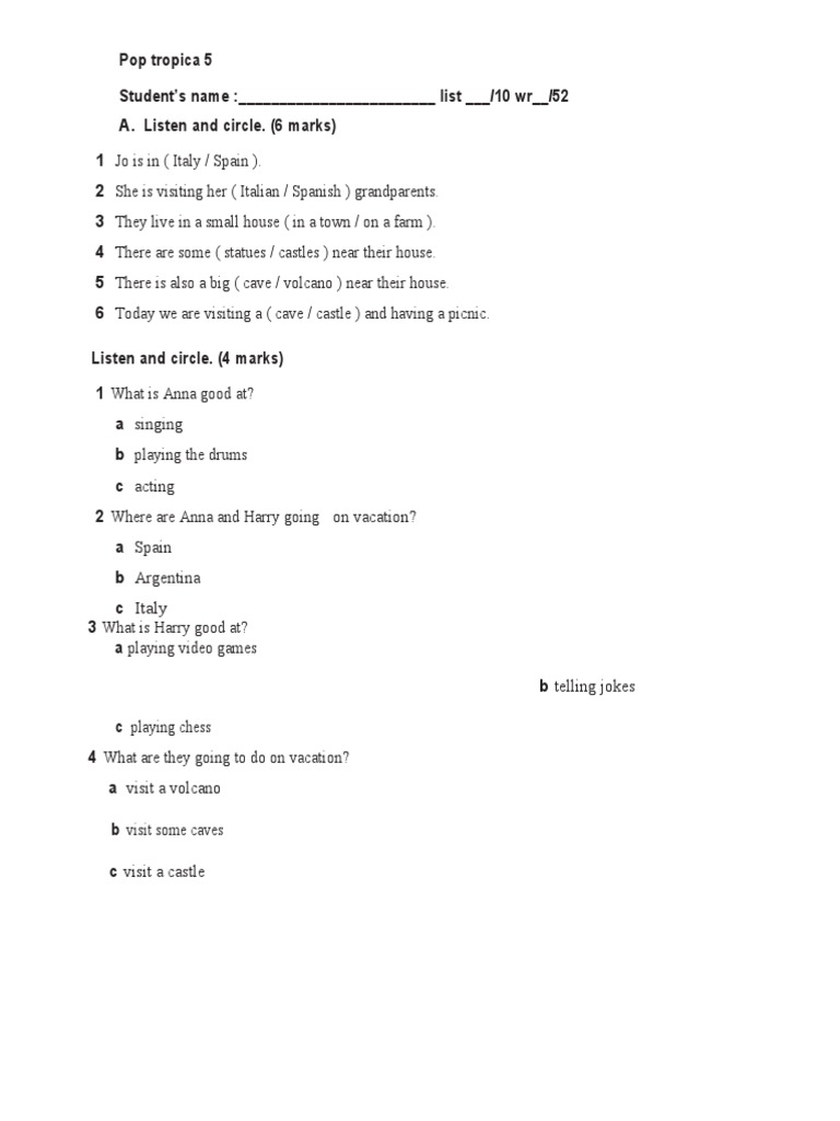 Pop Tropica 5 Unit 3-4 Complete | PDF