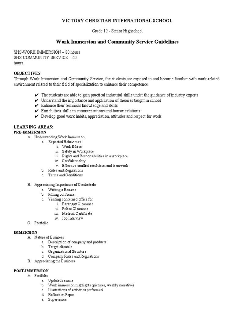 1 SHS DepEd - Work Immersion - Community Service Guidelines For ...