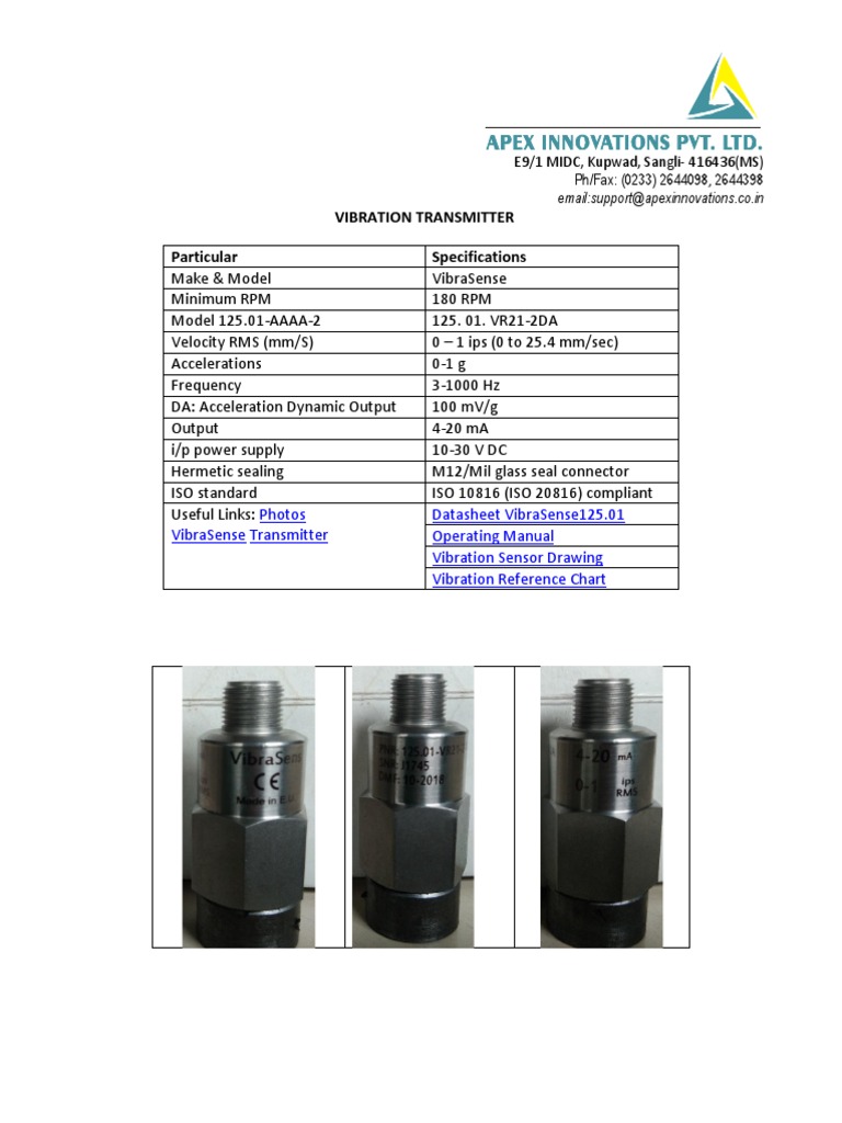 Vibration Tester (4-20 Ma) 125.01 Vibrasense Transmitter | PDF ...
