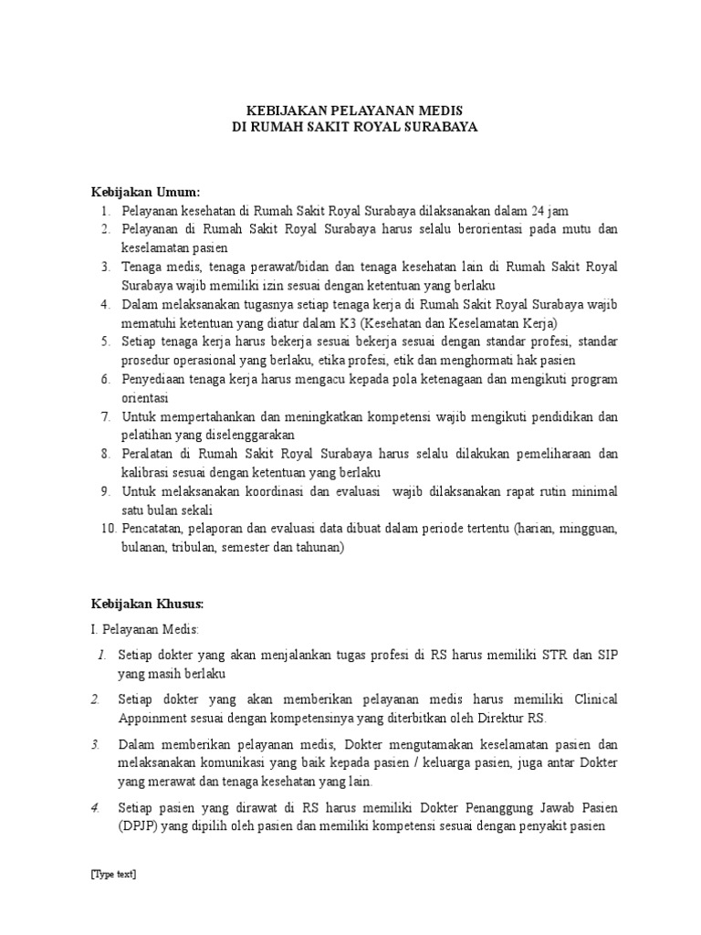 Kebijakan Pelayanan Medis Revisi | PDF