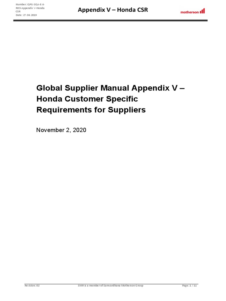 Appendix V-Honda CSR 003 | PDF | Audit | Quality Assurance