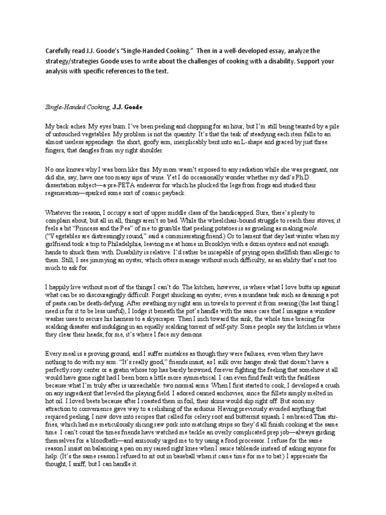 Single Handed Cooking Text | PDF | Food And Drink | Cooking