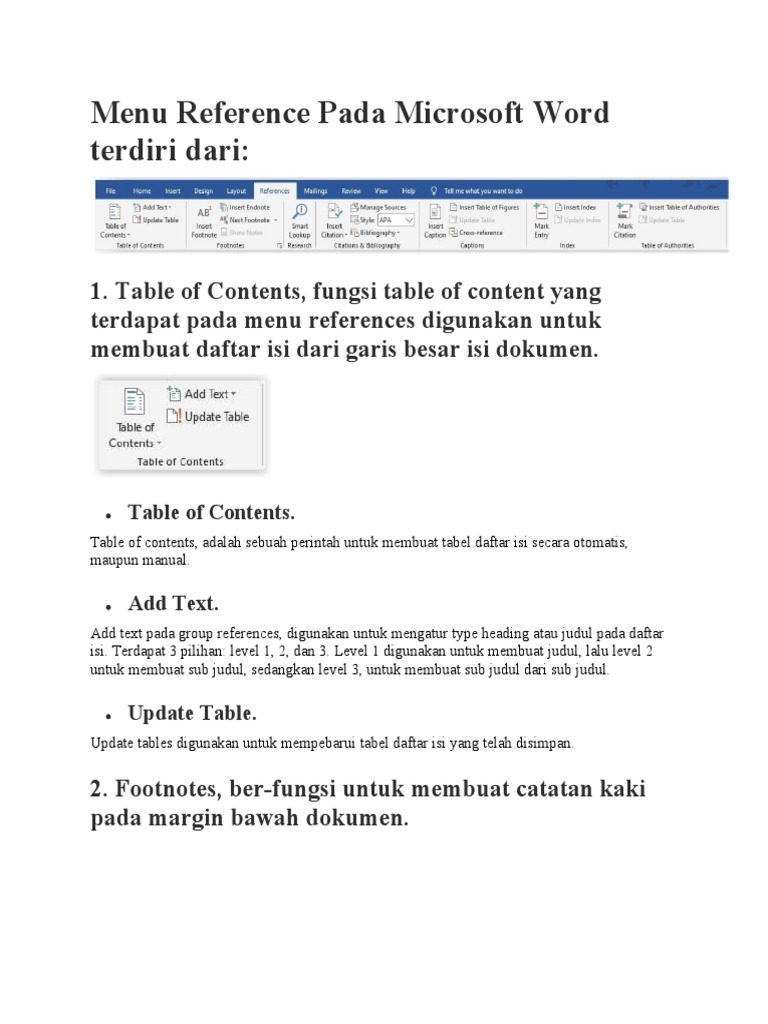 Menu Reference Pada Microsoft Word 2016 | PDF