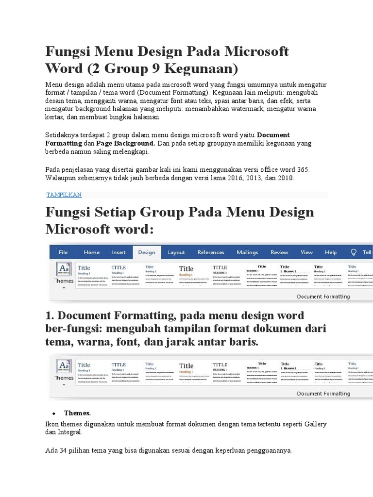 Fungsi Menu Design di Microsoft Word | PDF