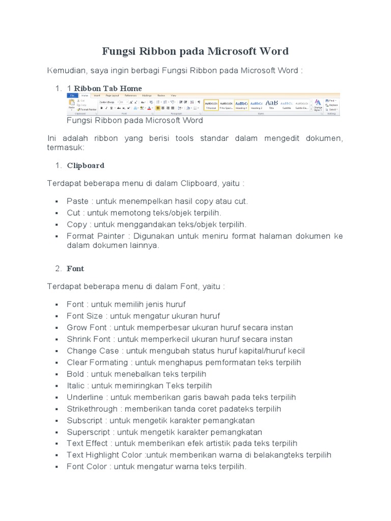 Fungsi Ribbon Pada Microsoft Word 1 | PDF