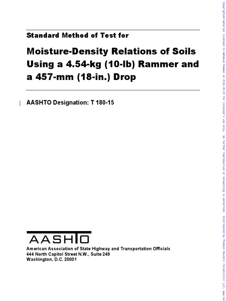 Aashto T180-15 | PDF | Density | Soil