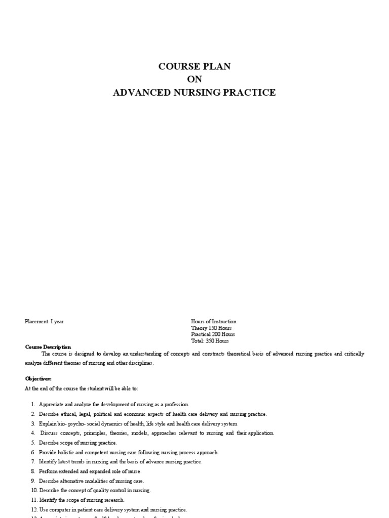 Course Plan Advance - Nursing-1 | PDF | Nursing | Health Care