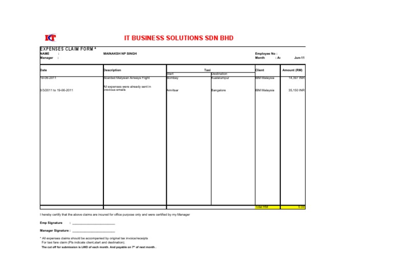 IT Business Solutions Expense Claim Form | PDF