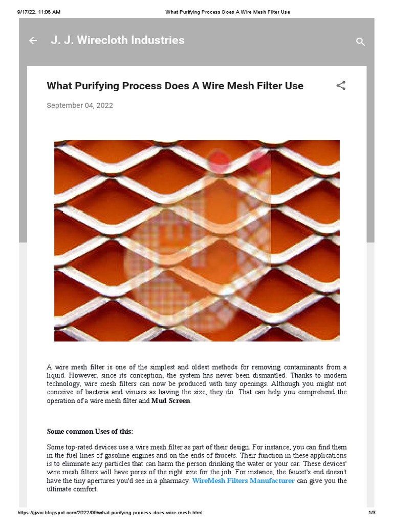 What Purifying Process Does A Wire Mesh Filter Use | PDF | Filtration ...