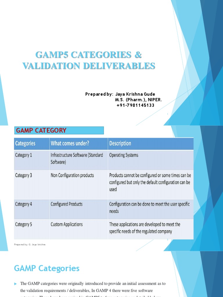 Gamp5 Categories & Validation Deliverables | PDF