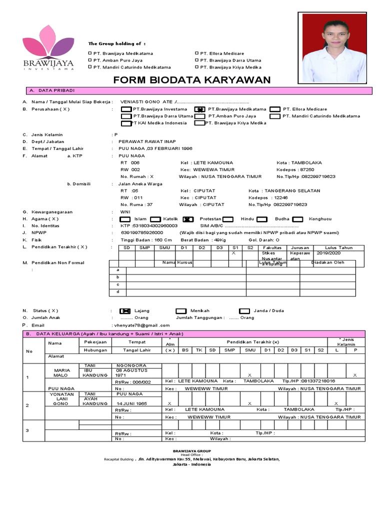 Form Biodata Karyawan | PDF