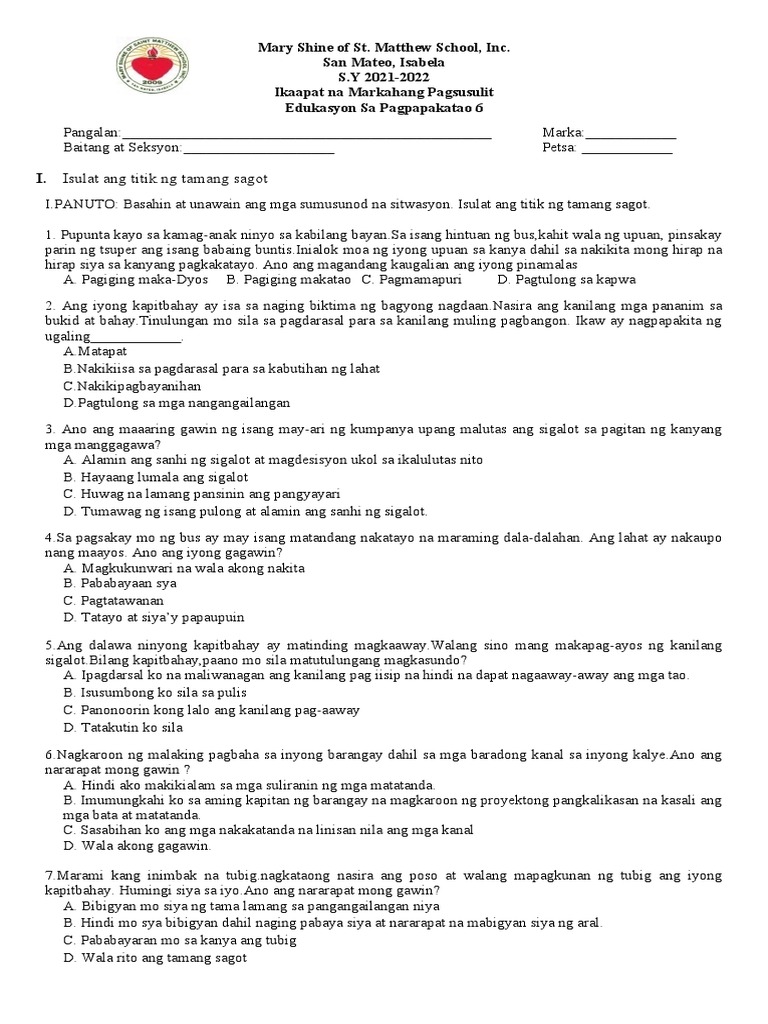 4th Final Quarter Exam Grade 6 | PDF