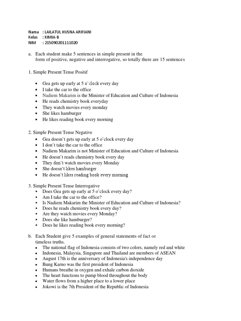 Simple Present Tense Examples and Facts | PDF