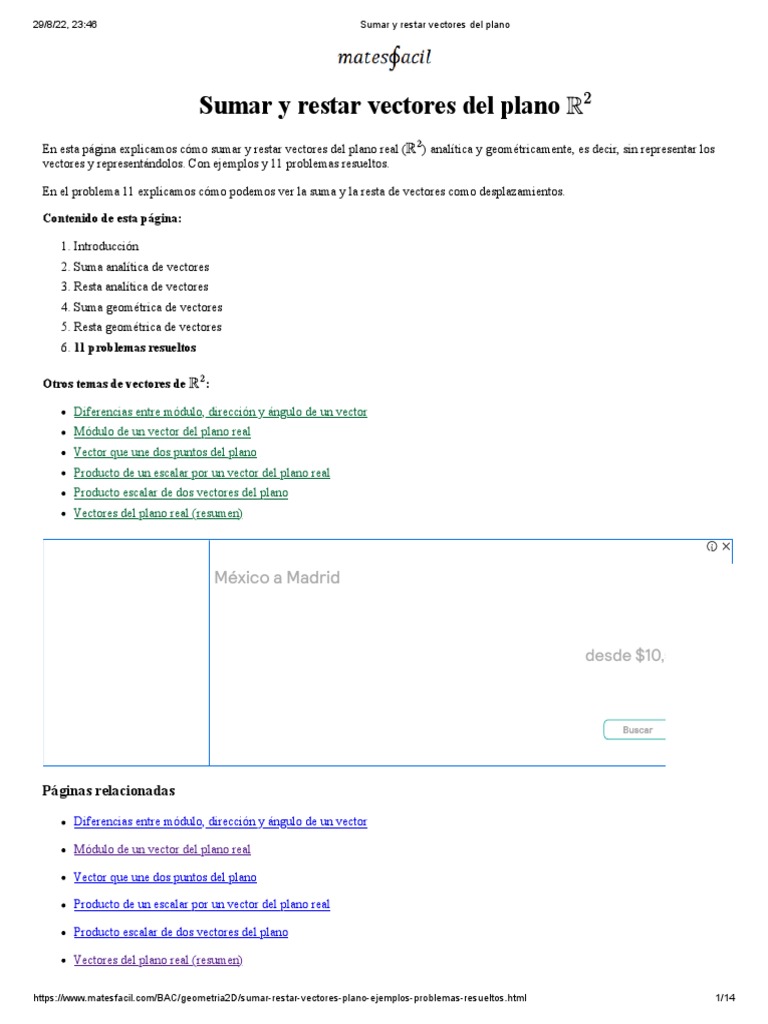 Sumar y Restar Vectores Del Plano | PDF | Vector Euclidiano | Geometria plana)