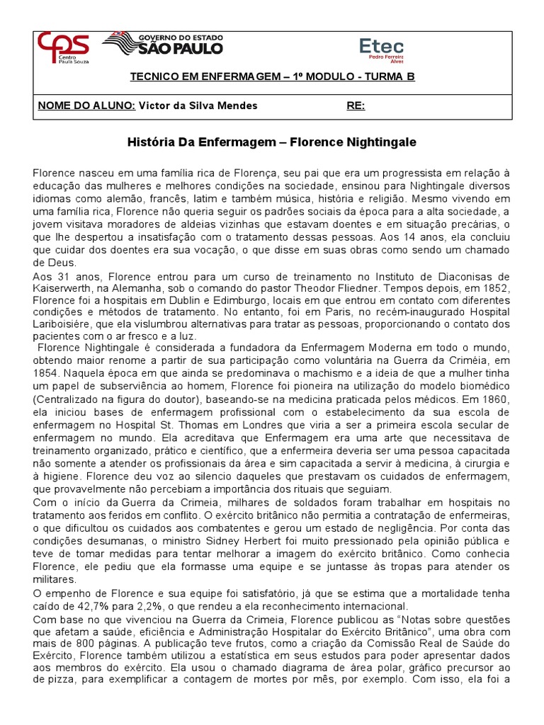 História Da Enfermagem - Florence Nightingale | PDF | Florence Nightingale | Enfermagem