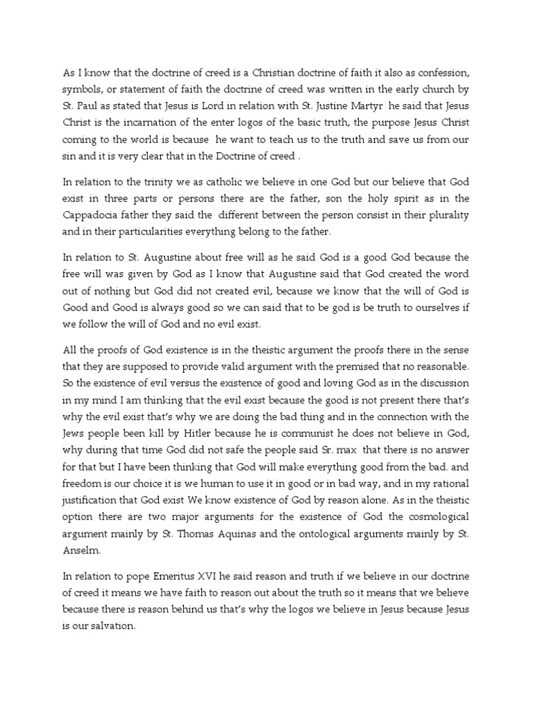 As I Know That The Doctrine of Creed Is A Christian Doctrine of Faith ...