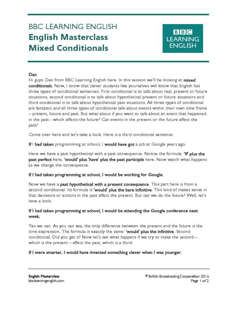 BBC Masterclass 7 Mixed Conditionals | PDF | Cognition | Cognitive Science