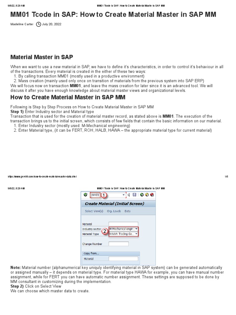 3 MM01 Tcode in SAP - How To Create Material Master in SAP MM | PDF | Warehouse | Business