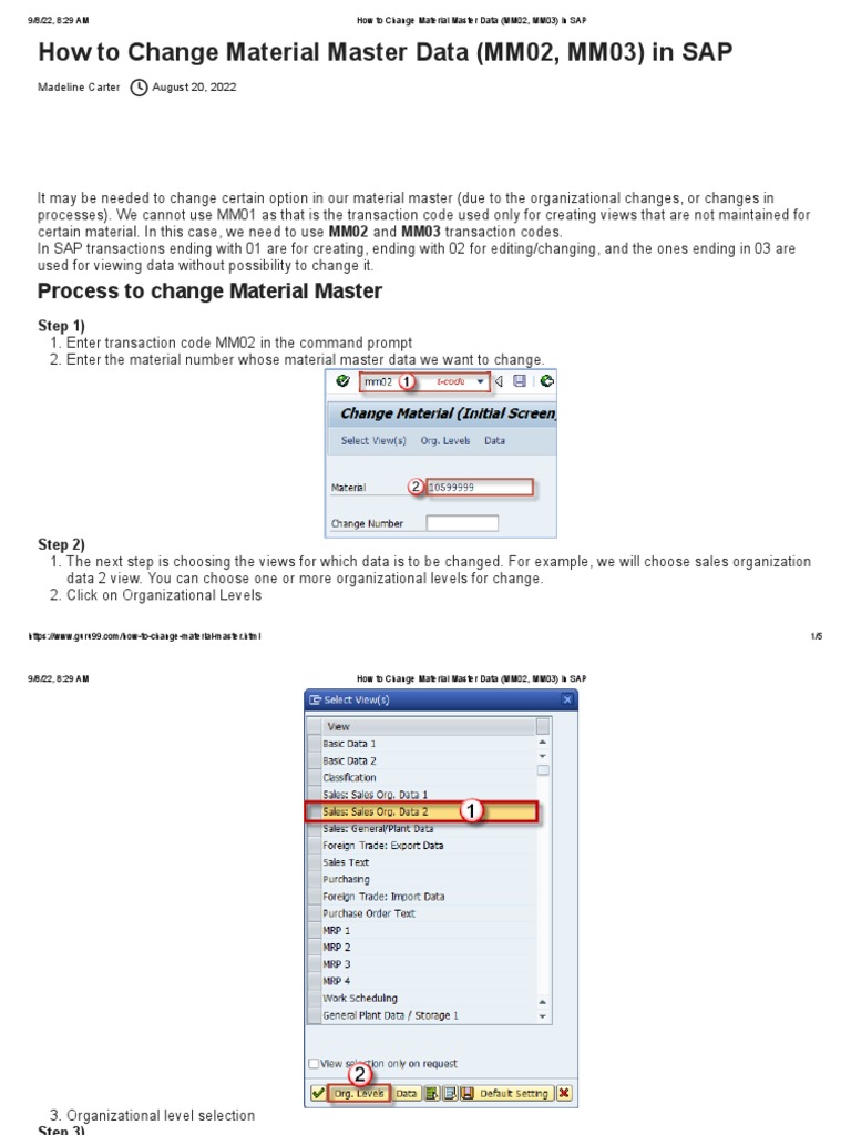 4 How To Change Material Master Data (MM02, MM03) in SAP | PDF | Data ...