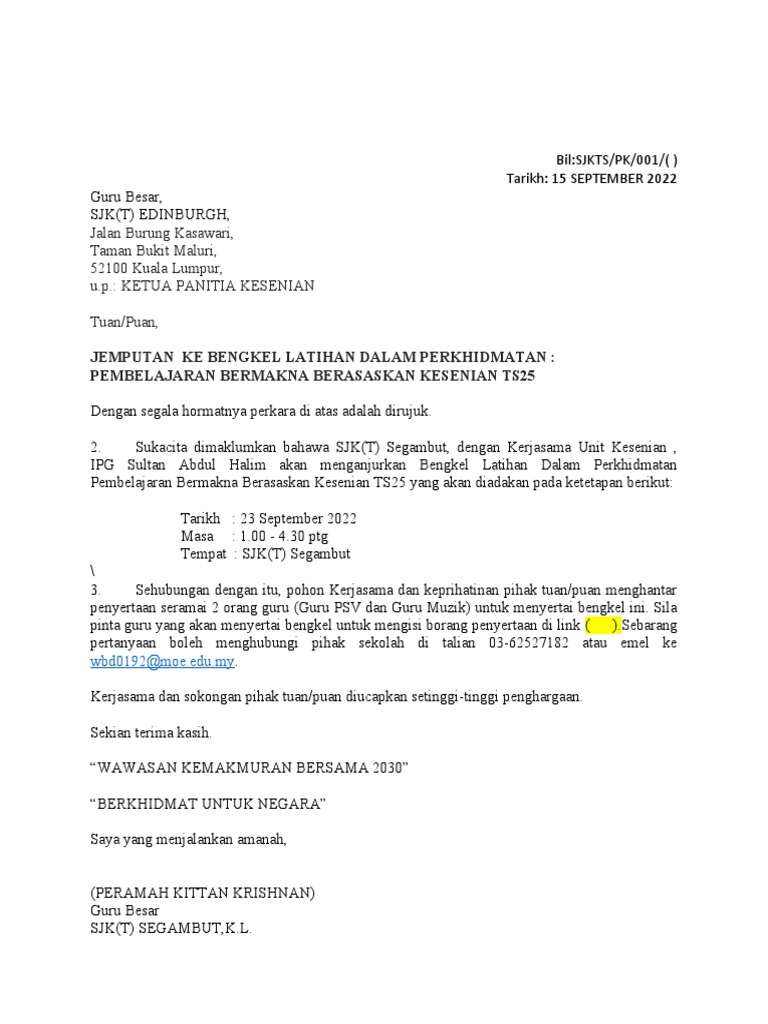 Surat Jemputan Bengkel 2022 | PDF