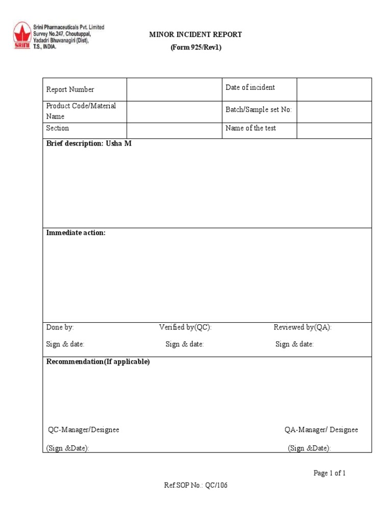 Form - 925 NC Incident Report | PDF