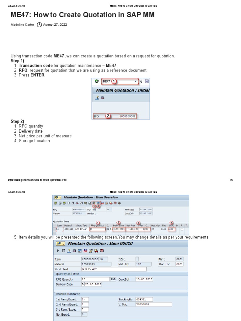 14 ME47 - How To Create Quotation in SAP MM | PDF | Business | Information Technology
