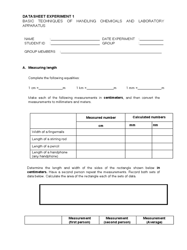 Datasheet Experiment 1 Chemistry 17082022 | PDF | Density | Volume