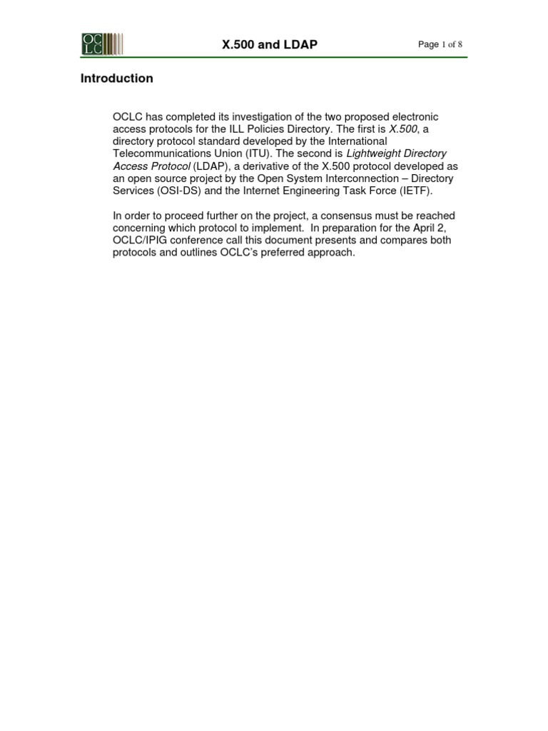 X.500 and LDAP: Access Protocol (LDAP), A Derivative of The X.500 Protocol Developed As | PDF ...