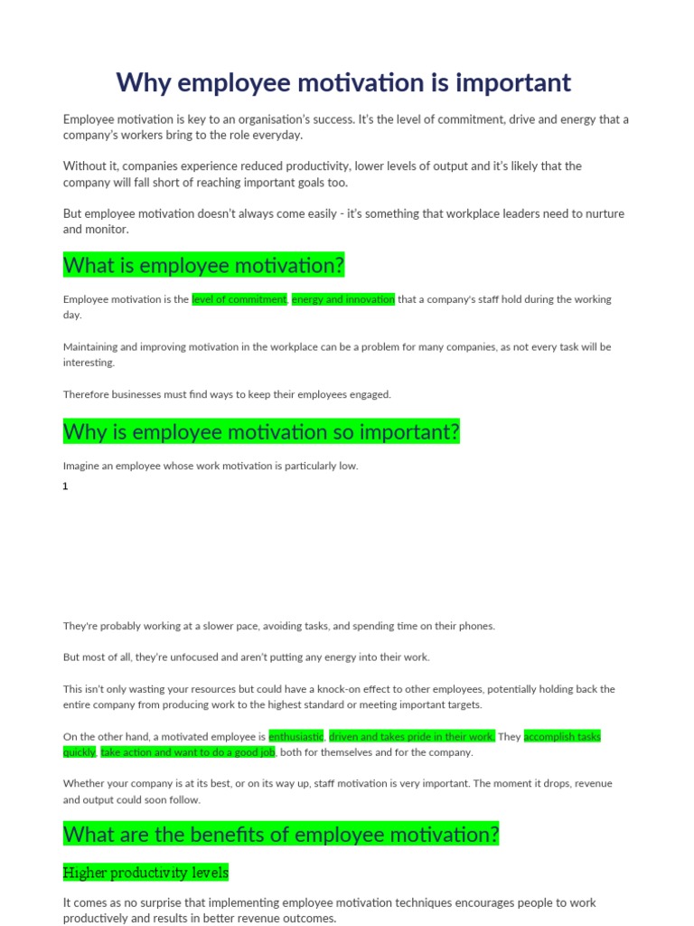 Why Employee Motivation Is Important | Download Free PDF | Employment ...